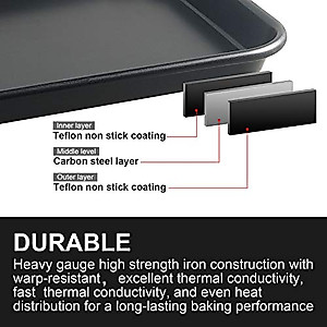 S·KITCHN Bakeware Set, Nonstick Black Cookie Sheets for Oven, Half/Jelly Roll/Quarter Baking Trays, Commercial Grade Baking Pan Set, Dishwasher Safe - 3 Pieces