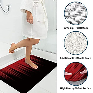 AAtter 4 Piece Red and Black Shower Curtain Mens Dark Grey Gray Boys Oriental 60Wx72L Curtains Decor with Non-Slip Rugs, Toilet Lid Cover and Bath Mat Bathroom Accessories Home Bathtub Set, Modern