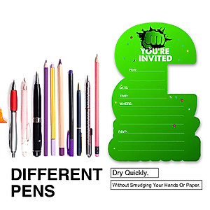 20 Super Hero 3rd Birthday Party Invitations with Envelopes Double Sided Green Superhero Shaped Fill-in Invitations Invites for 3 Year Old