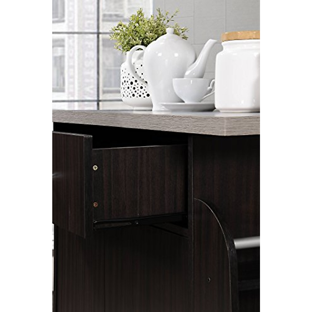 Hodedah Import Kitchen Island with Spice Rack and Towel Rack, Chocolate
