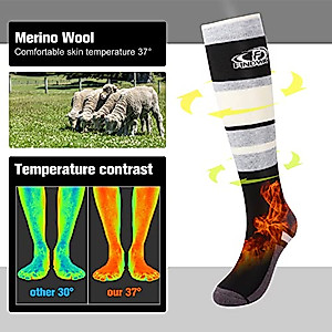 findway Merino Wool Ski Socks, 2/3 Pack Cold Weather Socks for Men Women, Thermal Knee high Warm Socks for Snowboarding