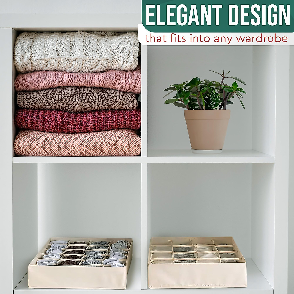 2Pcs Dresser Drawer Organizers - Underwear Drawer Organizer Sock Organizer Closet Organization and Storage Drawers Organizer - 40 Cell Sock Drawer Organizer Divider Closet Drawers Underwear Organizer