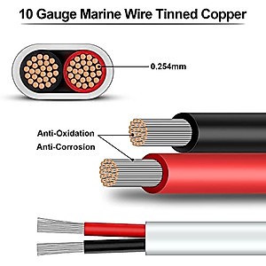 10 Gauge Wire,iGreely 10 Gauge Marine Wire 30FT 10AWG Tinned Copper Boat Cable,2 Core Insulated Duplex Marine Stranded Cable for Automotive Boat Marine Speakers Solar Outdoors Wiring
