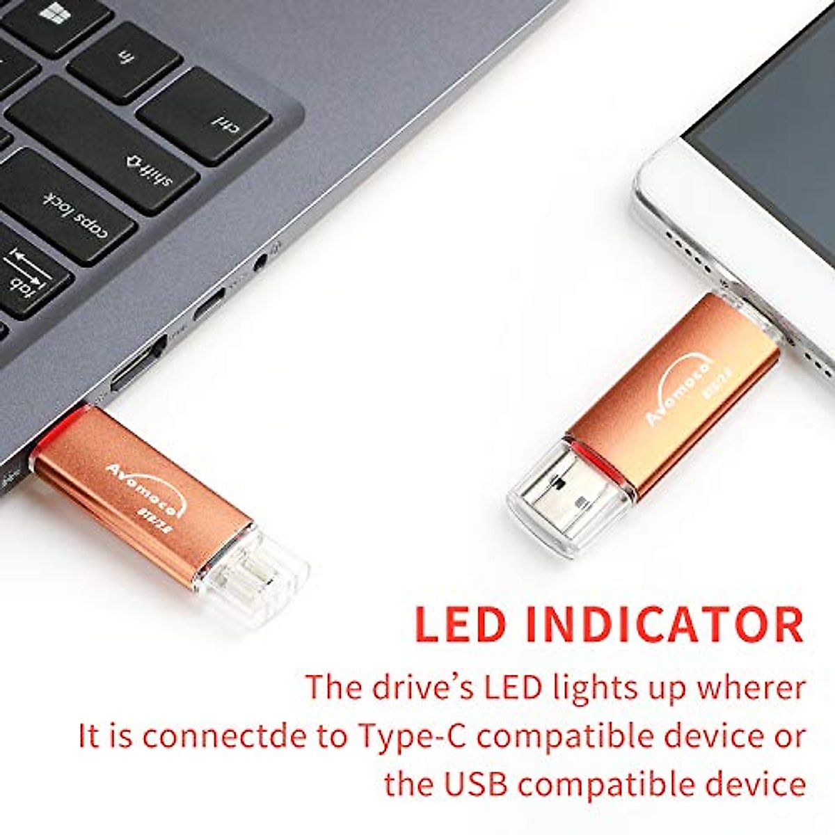 Avomoco 128GB USB Flash Drive for Android Phones,Tablets and PCs, Photo Memory Drive for Android Phone,for Samsung Galaxy S7/S6/S5/S4/S3/Note5/4/3/2,A7/A8/A9,C5/C7 etc.(for Micro Port&USB A Port)
