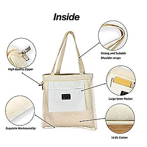 Canvas Tote Bag Zipper with Pockets Gift for Book Lover Women Kids School Work Travel Shopping Cotton Christmas Gift (School)