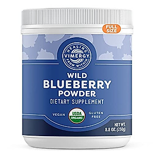 Vimergy USDA Organic Wild Blueberry Supplement Powder, 62 Servings – Natural Wild Blueberries - Fruit Powder for Smoothies, Juices, Fruit Bowls – Low-Bush, Non-GMO, Gluten-Free, Vegan, Paleo (250g)