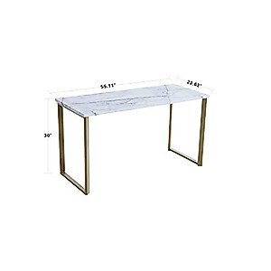 roomfitters Marble Print Top Writing Desks/Workstation for Home Office, Gold Legs, 55.1" W