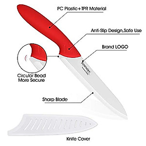 Knendet Ceramic Knife Set, 4 Piece Ultra -Sharp Professional Kitchen Chef Knives with Stain Resistant, Knife Set Multi-Color Handles with Sheath Covers Used for Cooking Vegetable Fruit and Bread