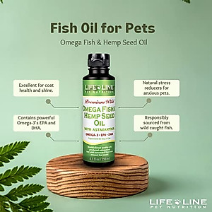 Life Line Pet Nutrition Omega Fish & Hemp Seed Oil - Omega 3 Supplement for Improved Skin, Coat and Joint Health, 26 Fl Oz