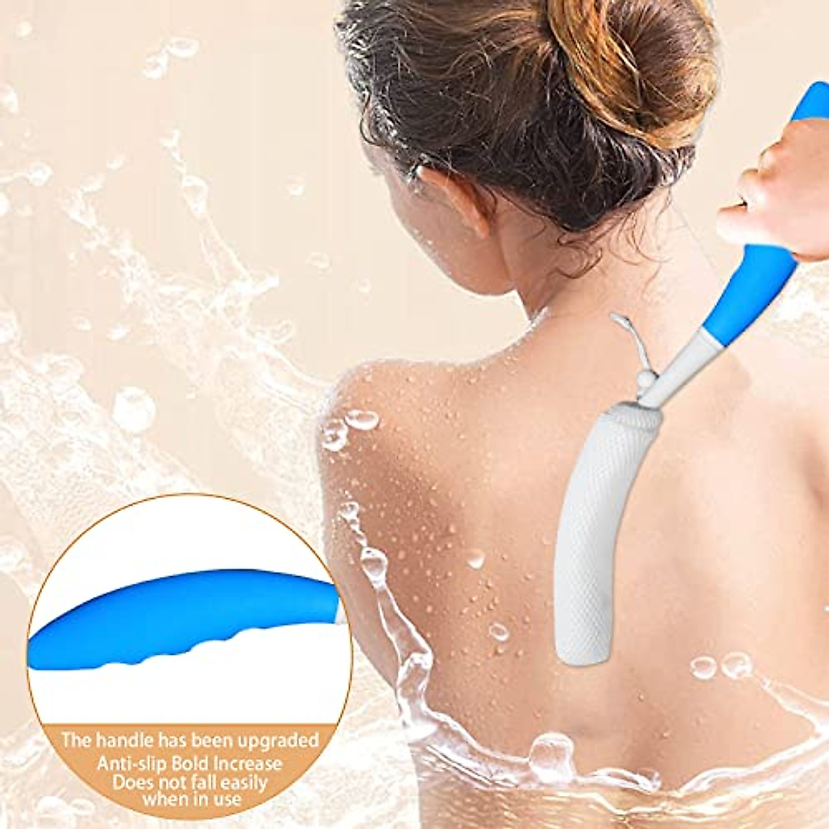 KkaFFe Long Handle Bath Brush,15.35" Anti-Slip Curve Shower Back Brush,Ergonomic Streamlined Back Brush Scrubber, Body Brush for Showering for