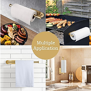 Fliverly Self Adhesive Paper Towel Holder Under Cabinet Mount, Wall Mounted Paper Towel Roll Holder for Kitchen, Bathroom, Wall,BBQ Grill, Gold