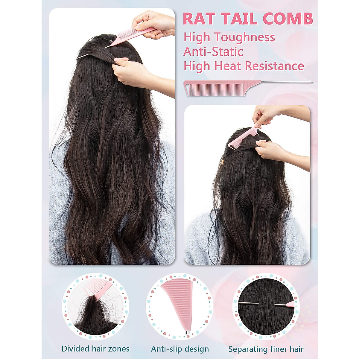 FILOVEMODA Hair Styling Kit: Tail Braiding Tool, 4 French Braid Loops, 100 Clear Mini Elastics, 10 Elastic Hair Ties