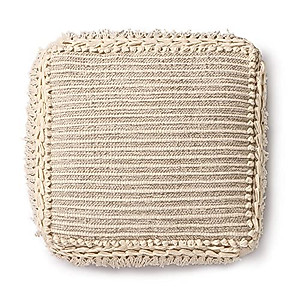 REDEARTH UNSTUFFED Pouf Ottoman Cover Textured Storage Cube Boho Bean Bag Footrest Stool for Living Room, Bedroom,Nursery,Farmhouse,Kidsroom, Patio, Gym; 100% Cotton (20"X20"X8"; Natural)