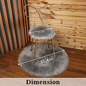 Eanpet Faux Fur Rug Sheepskin Chair Cushion Pad with Snap 18 x 18 Round Seat Cover Fluffy Chair Pillow Soft Circle Rug Carpet Area Rug for Bedroom,Living Room,Grey