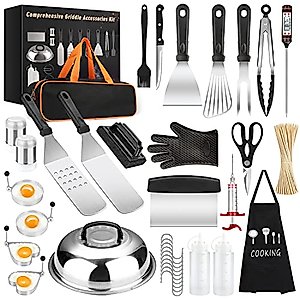 Griddle Accessories Kit, 135 Pcs Griddle Grill Tools Set for Blackstone and Camp Chef, Professional Grill BBQ Spatula Set with Basting Cover, Spatula, Scraper, Bottle, Tongs, Egg Ring