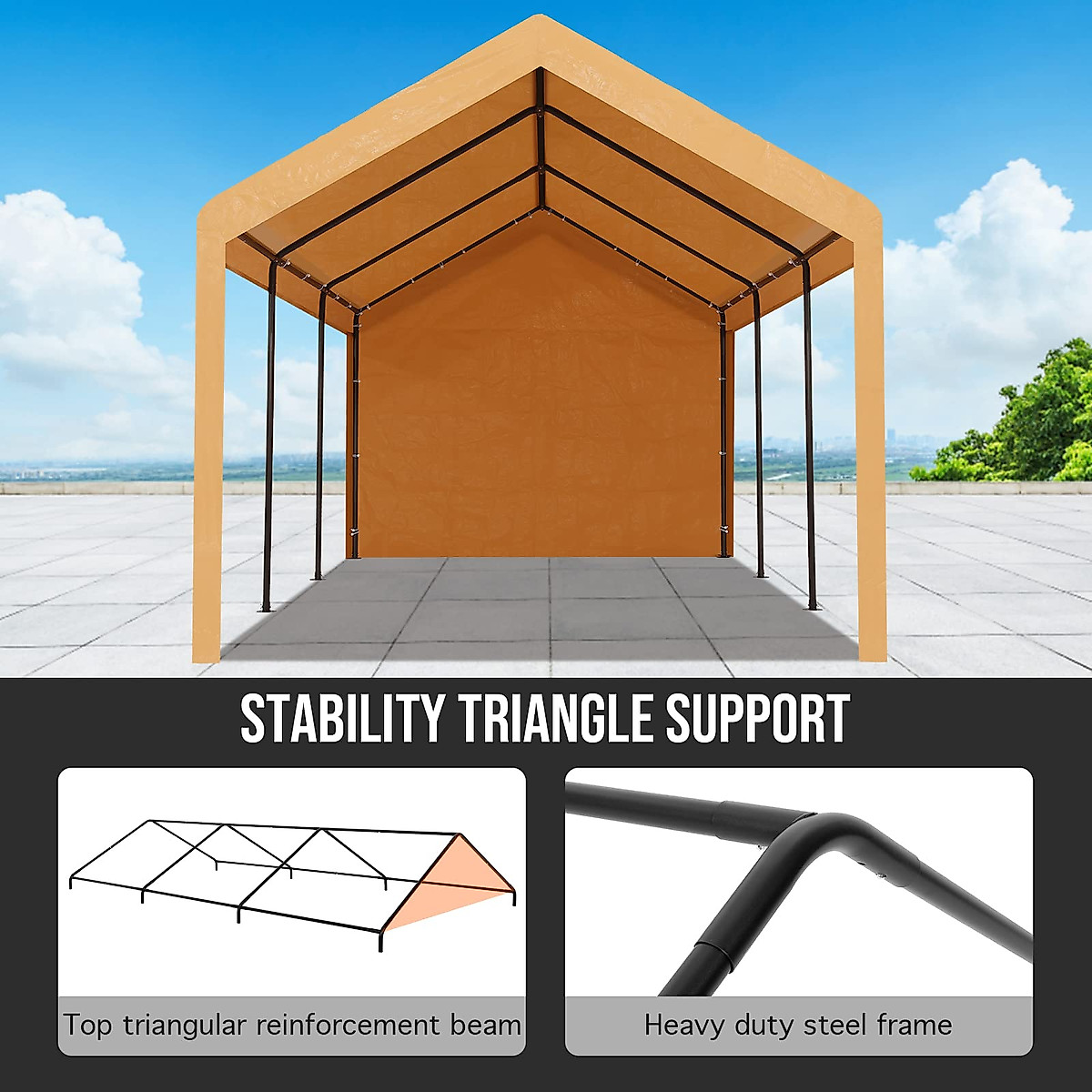SARORRA Carport, 10'x20' Heavy Duty Carport with Roll-up Ventilated Windows, Portable Garage with Removable Sidewalls & Doors for Car, Truck, Boat, Wedding Party, Outdoor Camping, UV Resistant (Beige)