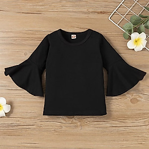 Little Toddler Baby Girl Bell-Bottom Pants Leggings Outfit Flared-Sleeve Top + Leopard Print Flared Trousers Suit