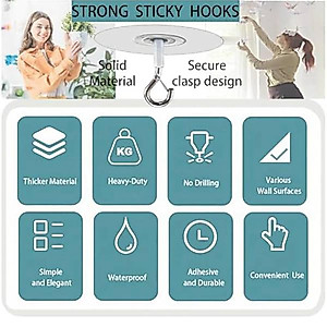 ChiMiao 10Pcs Adhesive Ceiling Hooks for Popcorn Concrete Textured Ceiling Wall, No Drilling Self Adhesive Ceiling Hooks Easy to Use