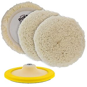 Dura-Gold 3 Pack of 8 Wool Hook & Loop Grip Buffing Pads with a 7" Flexible Edge Backing Plate - Compound Cutting, Polishing - Fits Auto Car Detailing Polisher Sanders - Paint, Boat