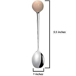 Ouliget Stainless Steel Tea Spoons, Mini Coffee Spoons, Dessert Spoons,Korean Small Spoons with Ceramic Ball, Spoons 4 Pieces 5.5 Inches 4 colors.