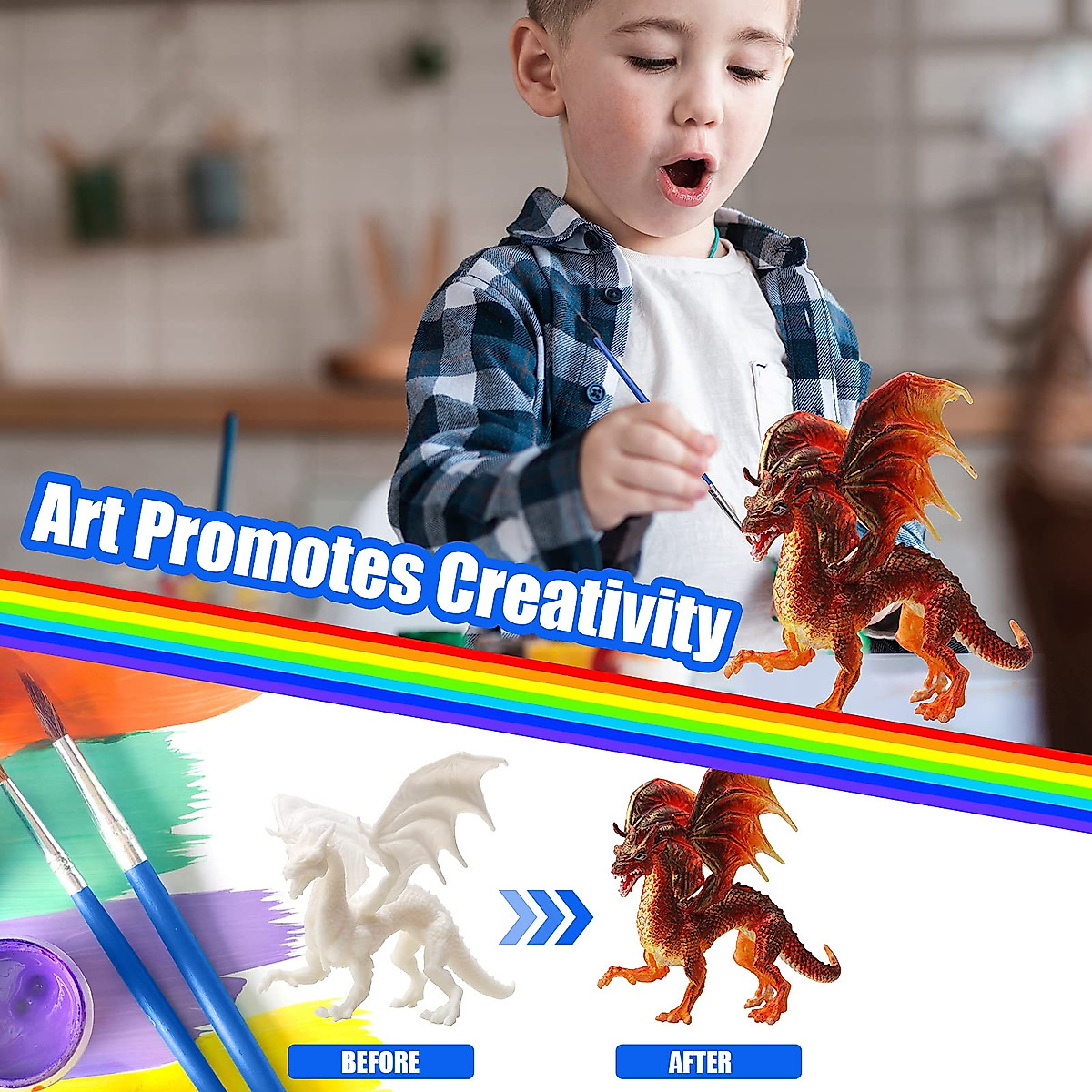 SOLDAY Painting Dragon Toys Kits for Kids Arts and Crafts Ages 3 6 5 7 9 12 Boys Girls to Make Your Own Paintable Figurines Birthday Party Supplies - 2 Dragons