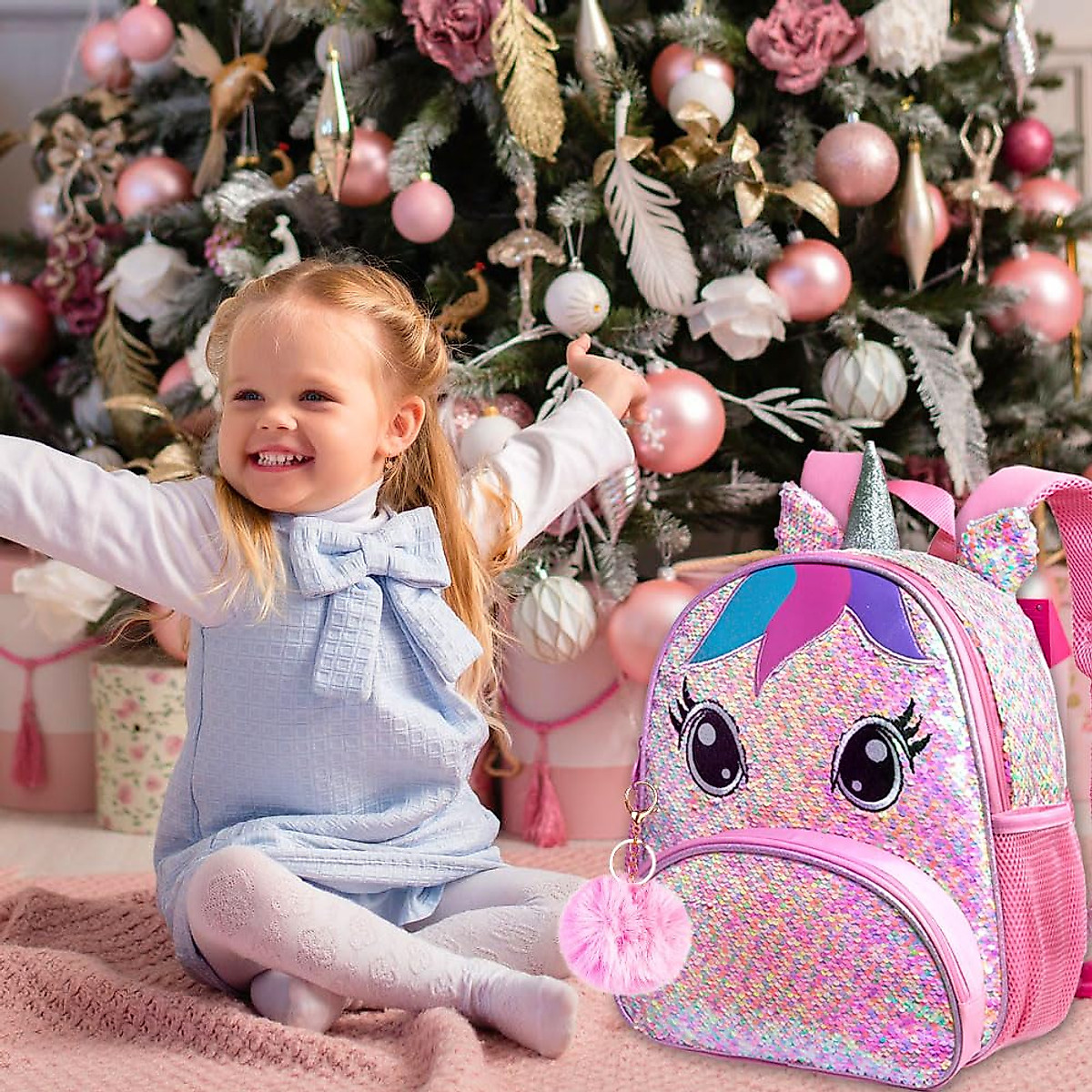 Unicorn Backpack for Girls, Toddler Sequin Preschool Bookbag, 12.5" Cute Cartoon Animal Schoolbag