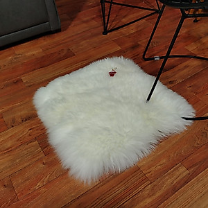 Champlus Sheepskin Chair Cushion Pad Genuine Australian Sheepskin Seat Cushion Fur Chair Cover, Square 17'' x 17'' Small Sheepskin Rug Pad for Kitchen, Office, Dining, Chairs - 1 Piece Ivory
