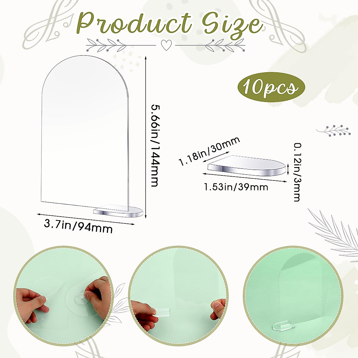 10 Sets Arch Acrylic Table Sign Clear Arch Acrylic Sign with Stand 3.7 X 5.6 Inch Blank Diy Acrylic Arch Sign Blank Wedding Table Signs for Wedding Table Numbers Menu Signs Bar List Sign
