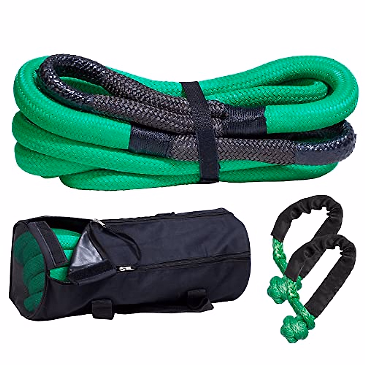 STREAL 1” x 30ft Recovery Tow Rope Kit - Kinetic Energy Offroading Strap - Heavy Duty (Strength of 36,000lbs) for Trucks Vehicle ATV UTV SUV - Includes 2 Soft Shackles and Storage Bag - 4Pcs
