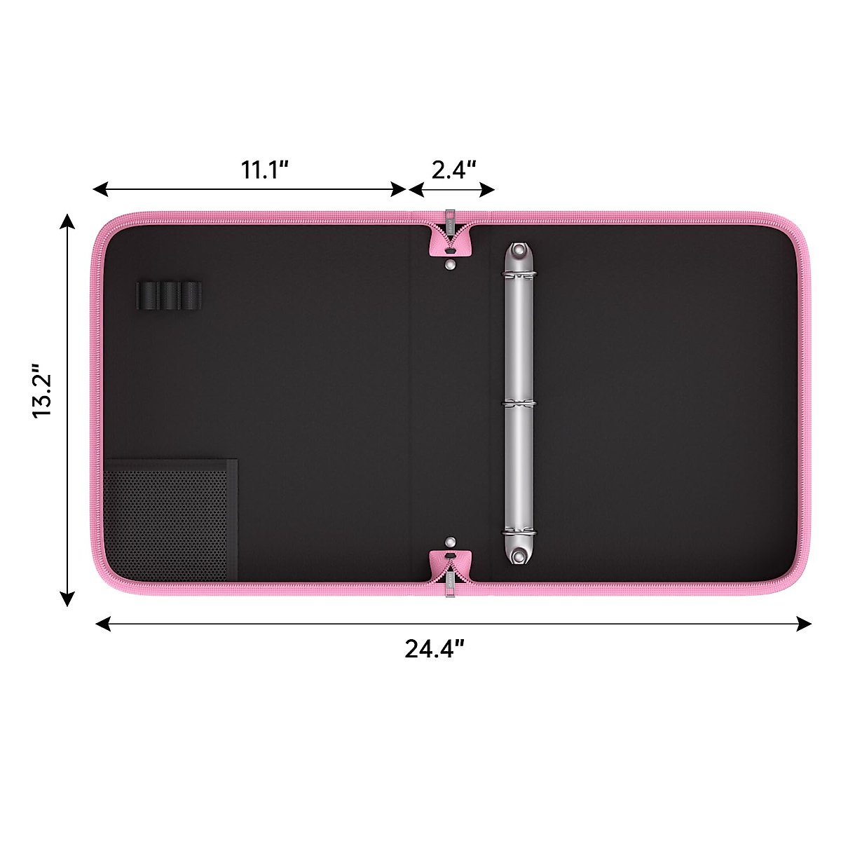 ZOOPIP Fireproof 3 Ring Binder with Zipper, 1.5 Inch D Rings Hold up 375 Sheets of 8.5" x 11" (A4), Compatible with Clear Page Protectors, Built-in Net and Pen Holder(Pink, 1 Pcs)