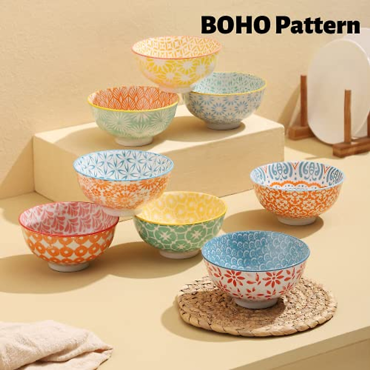 FERAHI Ceramic Bowls, 10 Oz Small Bowls, Set of 8 Ice Cream Bowls, Dessert Bowls, Cereal Bowls for Salsa, Rice, Sauce, Side Dishes, Snack, Condiment, 4.75 Inch-Microwave Dishwasher Safe