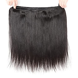 Abbily Straight Human Hair Bundles 16 18 20 Inch-10A Brazilian Virgin 3 100% Unprocessed Natural Black Color