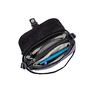 Zinda Genuine Leathers Saddlebag Flap Over Women's Handbag Crossbody Shoulder Sling Multiple Pockets (Black)