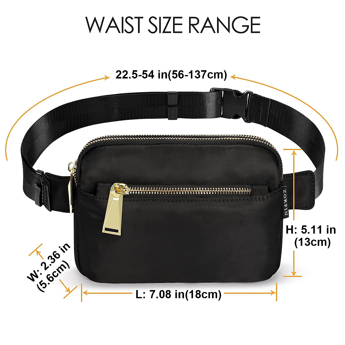 ZORFIN Fanny Packs for Women Men: Crossbody Belt Bag with Adjustable Strap - Fashion Waist Packs for Workout Running Traveling Hiking Black