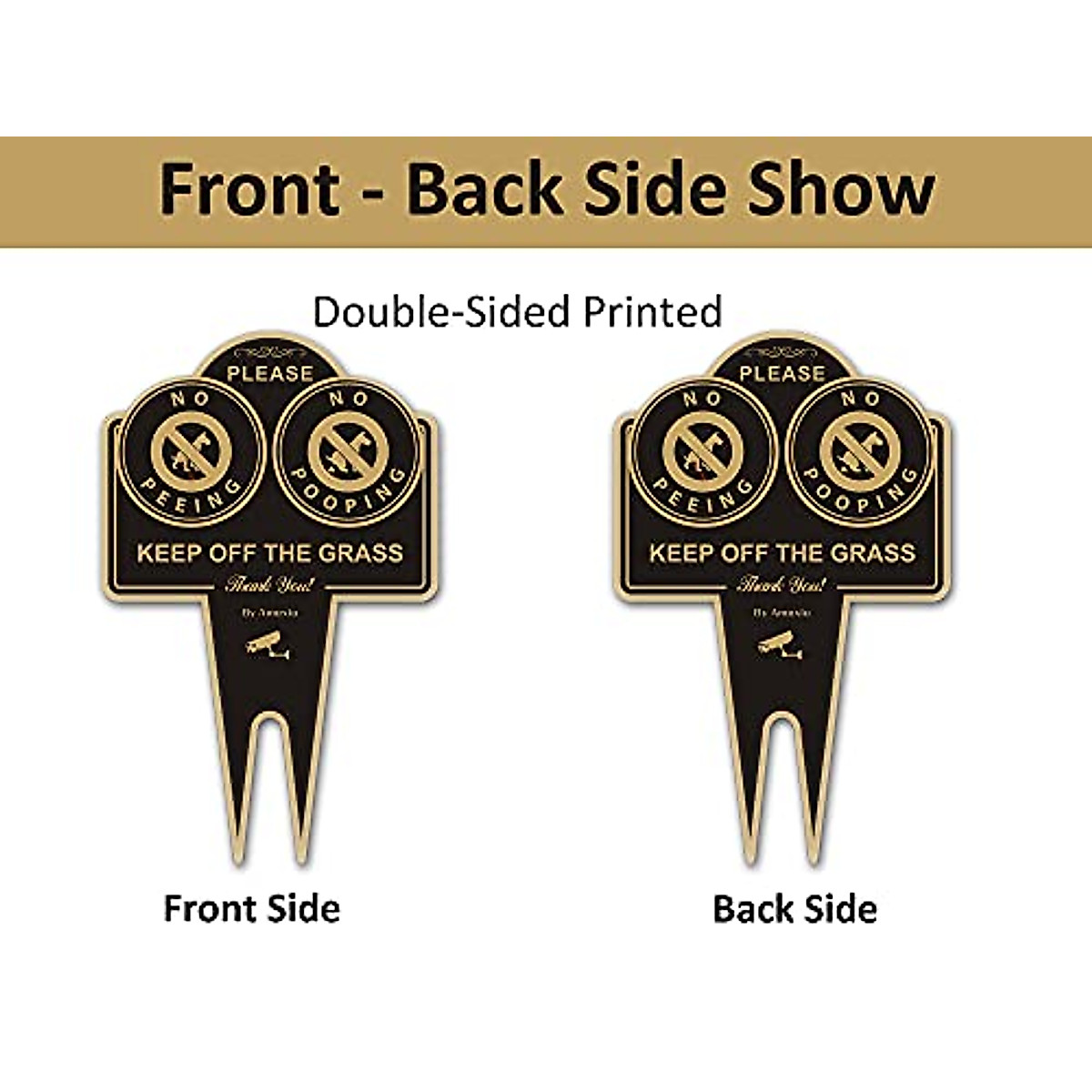 Amexiu No Pooping No Peeing Dog Sign, Keep off Grass Yard Sign Double Sided 15 x 9.5 X 0.08 Inches Rust Free Aluminum Sign, Easy Mounting Waterproof Durable Ink Black Gold Color, 1 Pack