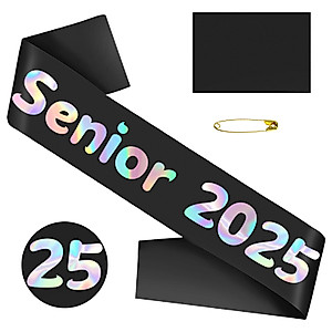 Black Senior 2025 Sash Iridescent Printing Letters, 2025 Graduation Celebrations Sashes, Class of 2025 Sash for Graduation Party, Senior Cheer Sashes, Cheerleader Sash, Class Competition Sashes