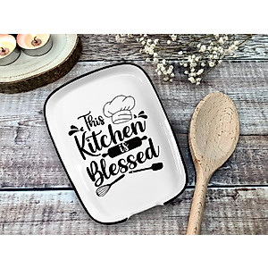 Ceramic Fork Spoon Rest -This Kitchen Is Blessed Kitchenware Spoon Rest Suitable for Kitchen Countertop or Stove Top Kitchen Accessory and Gift for Cooking Enthusiasts