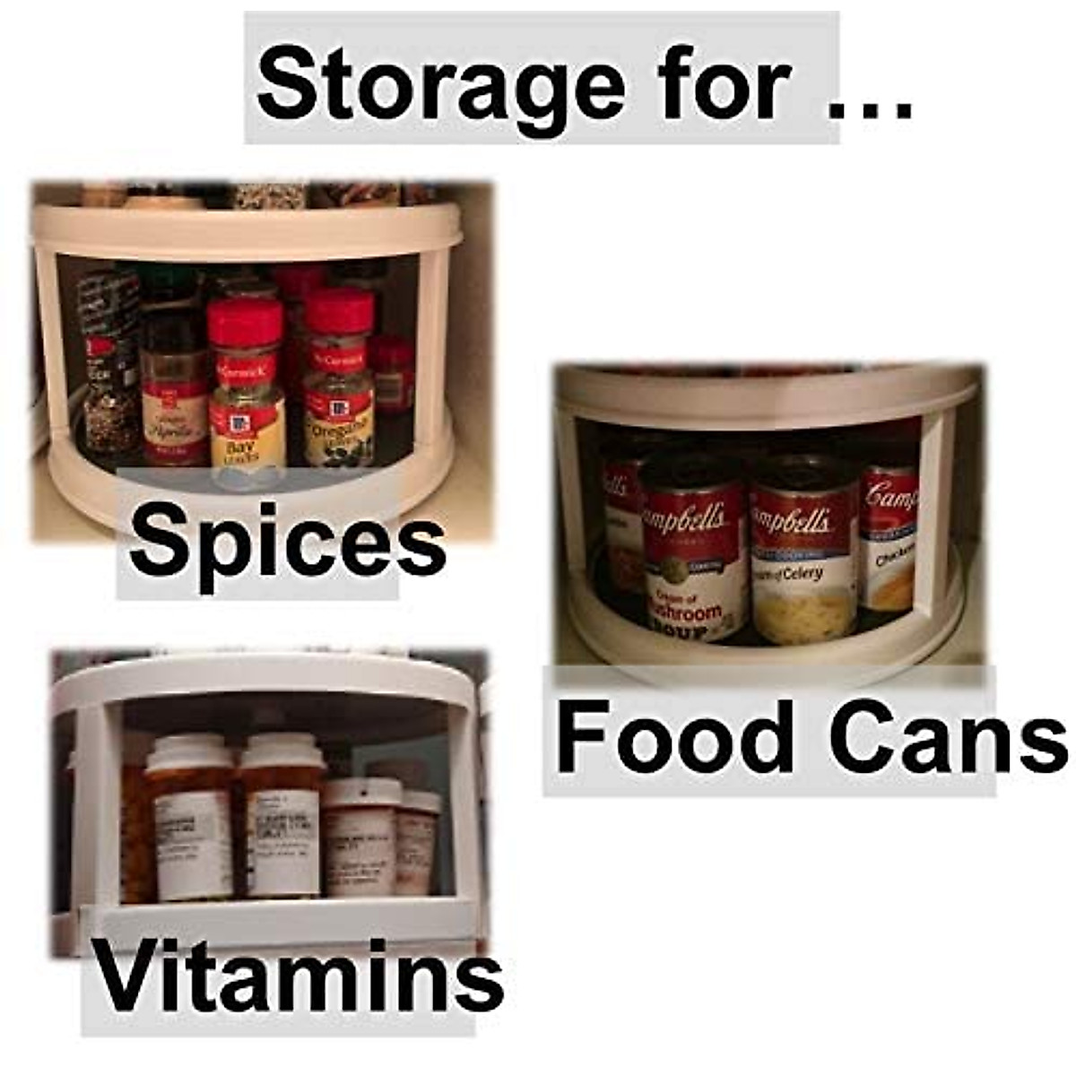 2sets/Pack 2 Tier Non Skid Turntable Lazy Susan 9.8" White Grey Cans Cabinet Organizer For Kitchen Pantry Spice Rack Fridge Holder