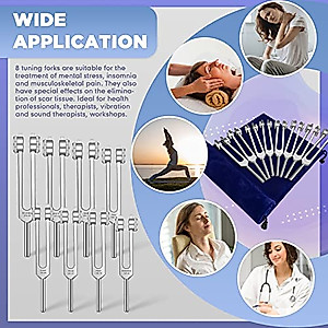 Lrowvenu Chakra Tuning Forks Set, 7 Chakra and 1 Soul Purpose Weighted Tuning Forks for Cosmic Octave, Aluminum Alloy, Sound Healing Instruments, Silver by Lrowvenu