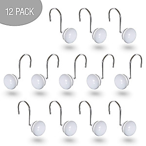 Creative Scents White Shower Curtain Hooks - Set of 12 White Shower Curtain Rings for Bathroom Shower Rod - Decorative Shower Hooks for Shower Curtain - Sturdy Easy to Glide Shower Rings for Curtain