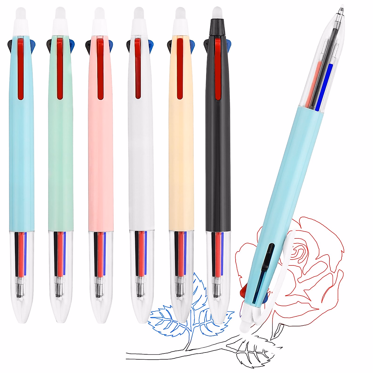 6 PCS 3-in-1 Multicolor Erasable Gel Pens, Erasable Multicolor Ballpoint Pen for Make Mistakes Disappear,0.5mm Ink Gel Pens Quick-drying Rolling Ball Pens with Eraser,3-Color Retractable Erasable Pens