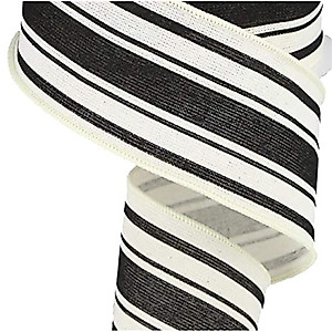 Farmhouse Stripe on Cotton Wired Edge Ribbon - 2.5 Inches x 10 Yards (Ivory, Black)