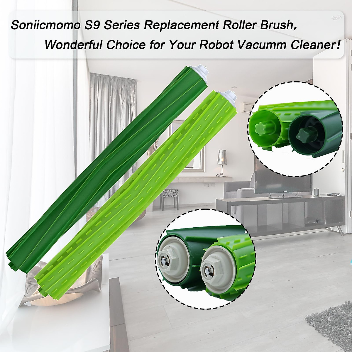 4 Set Rubber Roller Brush Replacement Parts for IRobot Roomba S9 (9150) S9+ S9 Plus (9550) S Series Vacuum Cleaner, Multi-Surface Rubber Brushes