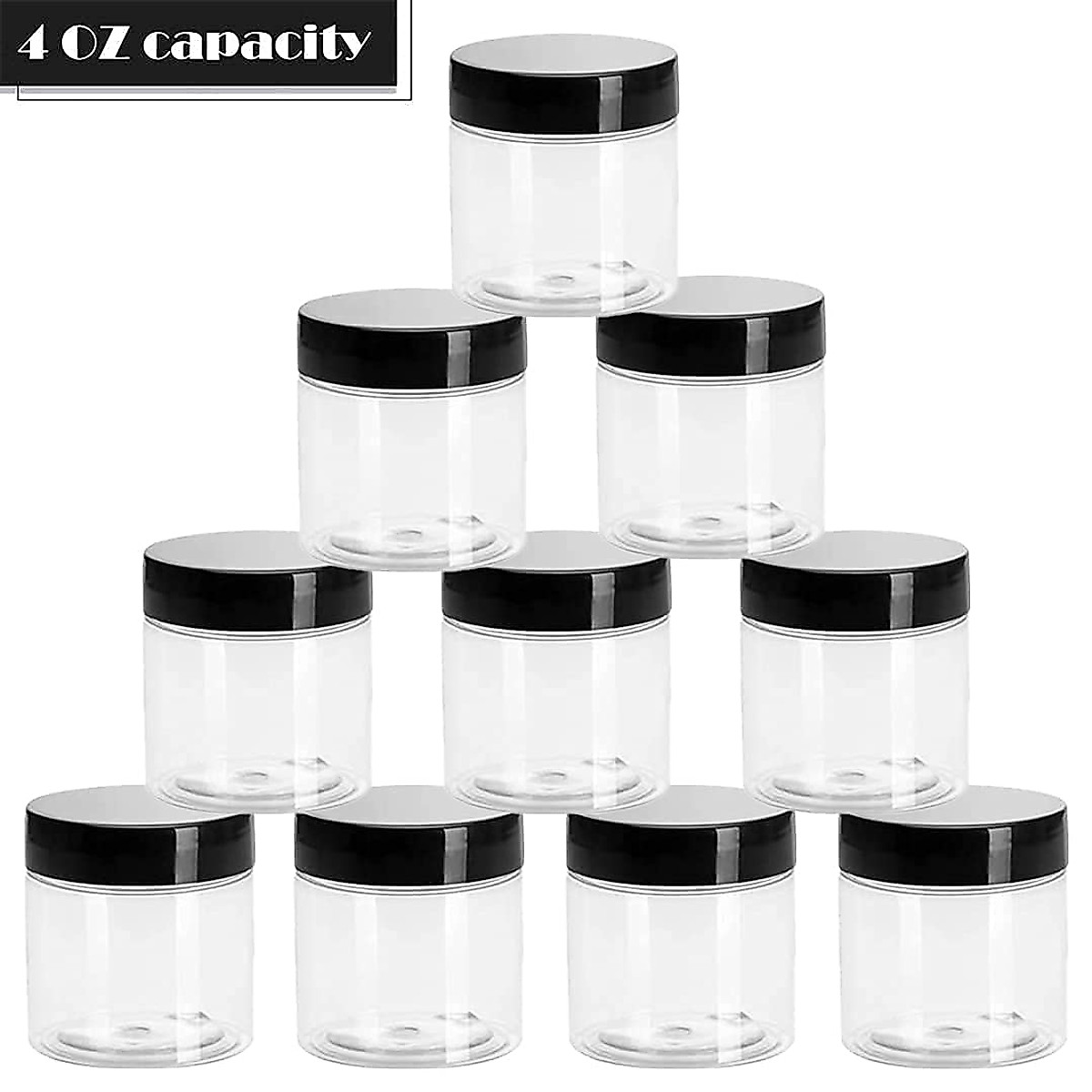 Qeirudu 4 Oz Plastic Jars with Lids 12-Pack, Empty Refillable Clear Plastic Containers with Lids and labels, Round BPA Free Containers For Slime, Scrubs, Body Butter, Lotion and other Beauty Products