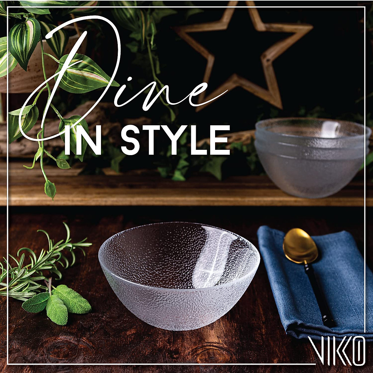 Vikko Soup Bowls, 6.5 Inch Salad Bowls, Glass Soup Bowls, Elegant Textured Glass Bowls, Set of 4, Dishwasher Safe