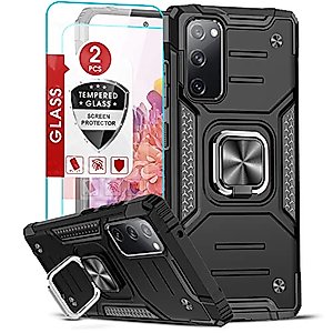LeYi for Samsung Galaxy S20 FE Case, Samsung S20 FE 5G Case with [2 x Tempered Glass Screen Protector] for Men Women, [Military-Grade] Protective Phone Case with Ring Kickstand for S20 FE 5G, Black