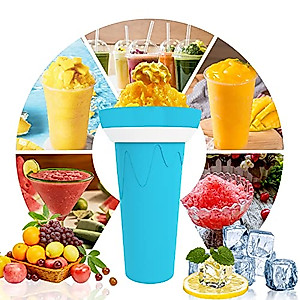 Slushie Maker Cup, TIK TOK Magic Quick Smoothie Cup, Homemade Slush and Shake Maker, Double Layer Silica Cup with Spoon & Straw for Ice Cream Maker, Milkshake, Summer (Light Blue)
