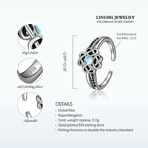 Celtic Knot Ring 925 Sterling Silver Open Rings for Women Moonstone Ring Celtic Knot Moonstone Open Ring Adjustable Ring Jewelry Gifts for Women