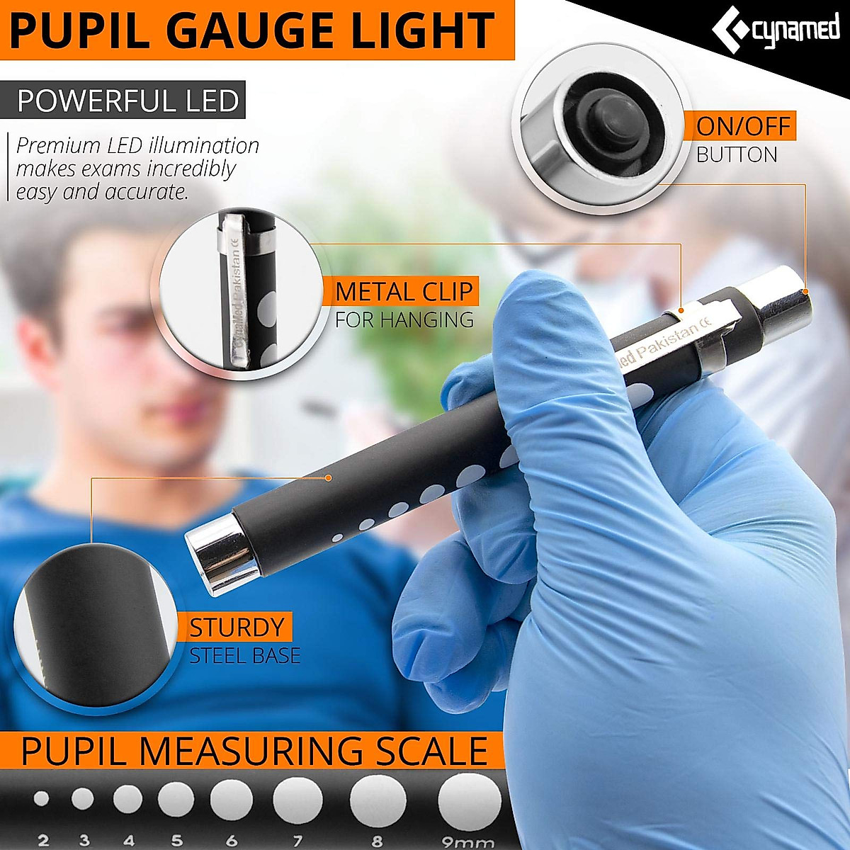 Cynamed Medical Student Diagnostic Kit - Includes Reflex Hammer, Tuning Fork Set C 128hz and C 512hz, Bandage Scissors 5.5 inch, and Penlight with Pupil Gauge - Nursing, EMT, Medical Student Tool kit