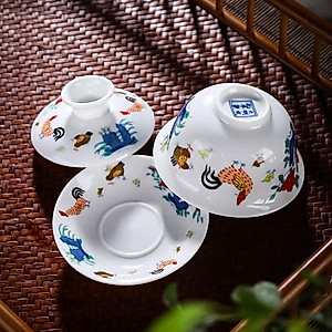 DOITOOL China Traditional Teacup Ceramic Chinese Tea Cup Porcelain Tea Bowl Gaiwan Teacup with Lid and Saucer Teapot Teaware for Home Tabletop Decor White